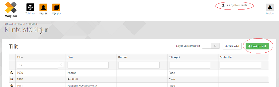 Tilikartta ja sen mukauttaminen