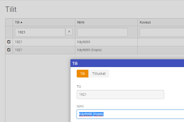 Tilikartta ja sen mukauttaminen