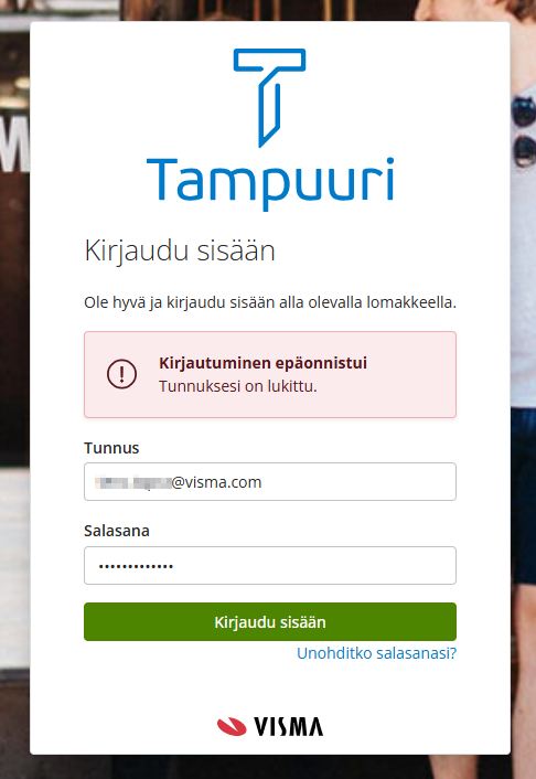 Tampuuri-käyttäjän sisäänkirjautuminen ja salasanavaatimukset